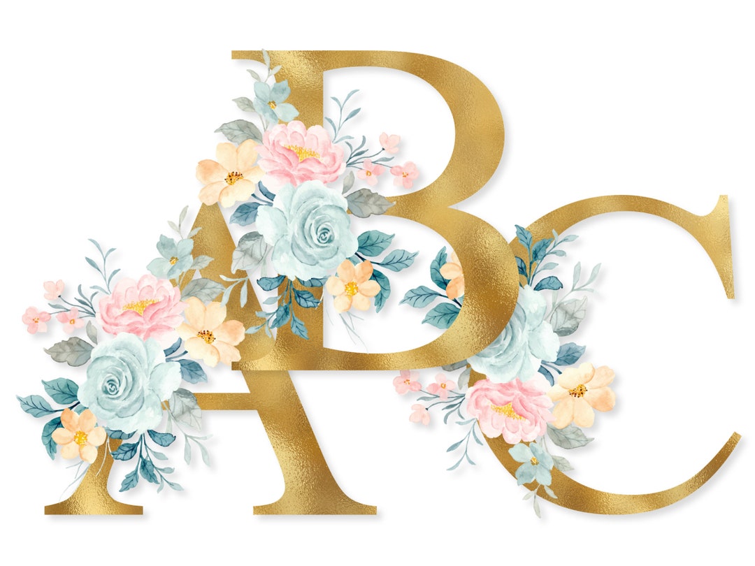 Gold Floral Alphabet Set PNG Download, Monogram Letters With Pastel ...