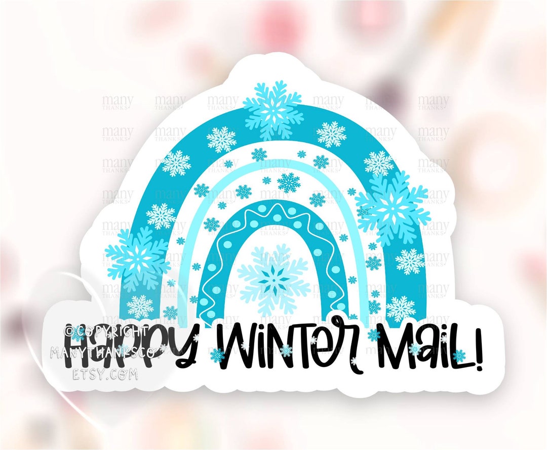 Happy Winter Mail Sticker PNG, Blue Snowflakes Rainbow Thank You Seals ...