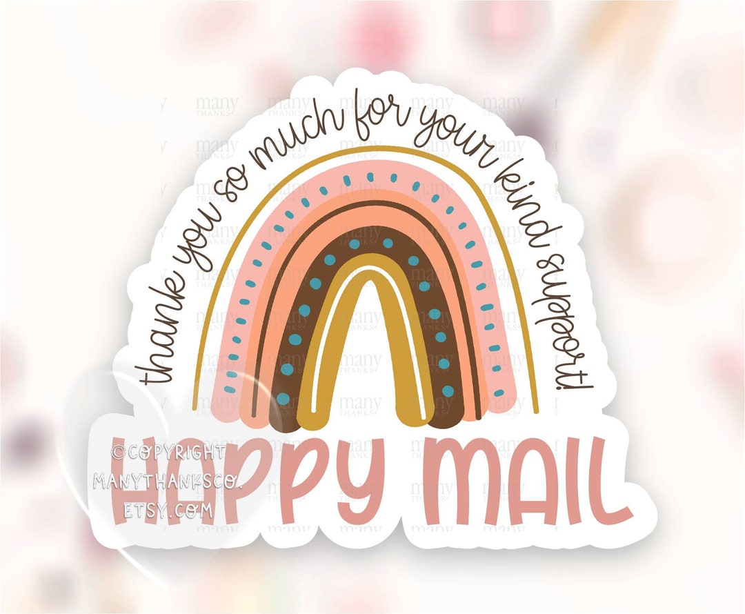 Happy Mail Sticker PNG, Boho Beige Pink Rainbow Small Business Labels ...