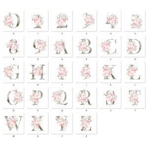 Silver Floral Alphabet Set PNG Download, Gray Monogram Letters Pink ...