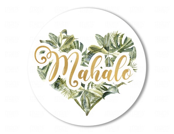 Mahalo PNG Circle Green Leaves Heart Gold Text for Round | Etsy