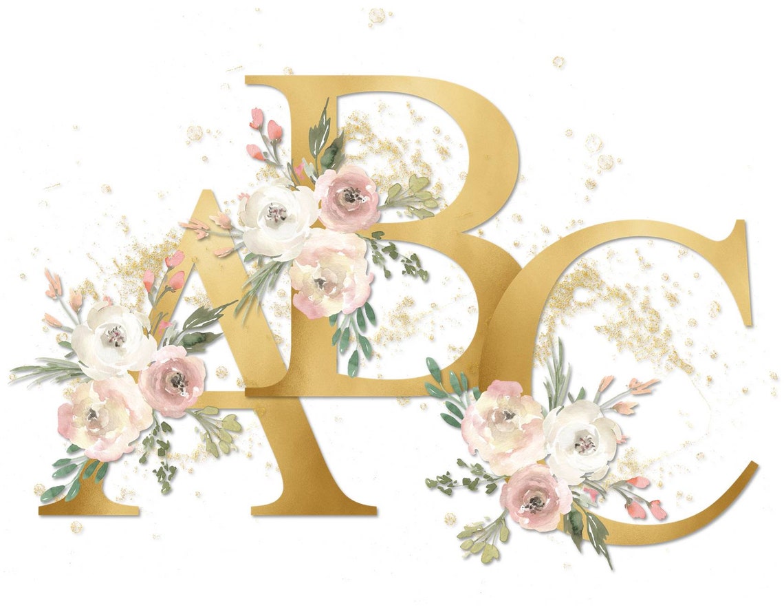 Gold Letters Flowers Alphabet Set Gold Splash Blush Pink - Etsy