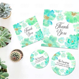 Blank Labels Mint Green Aqua Blue Floral Circle Square for - Etsy