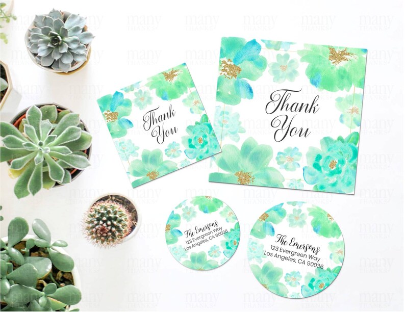 Blank Labels Mint Green Aqua Blue Floral Circle Square for | Etsy