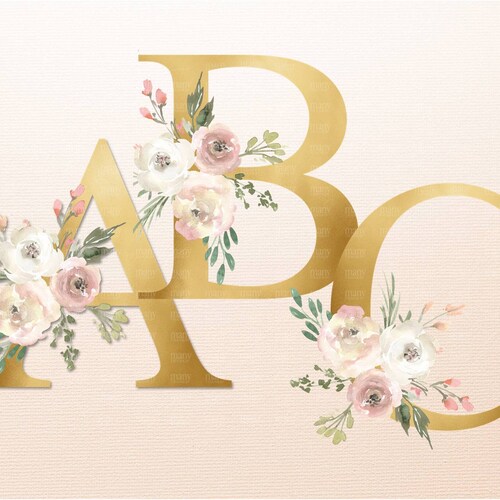 Gold Letters Flowers Alphabet Set Gold Splash Blush Pink - Etsy