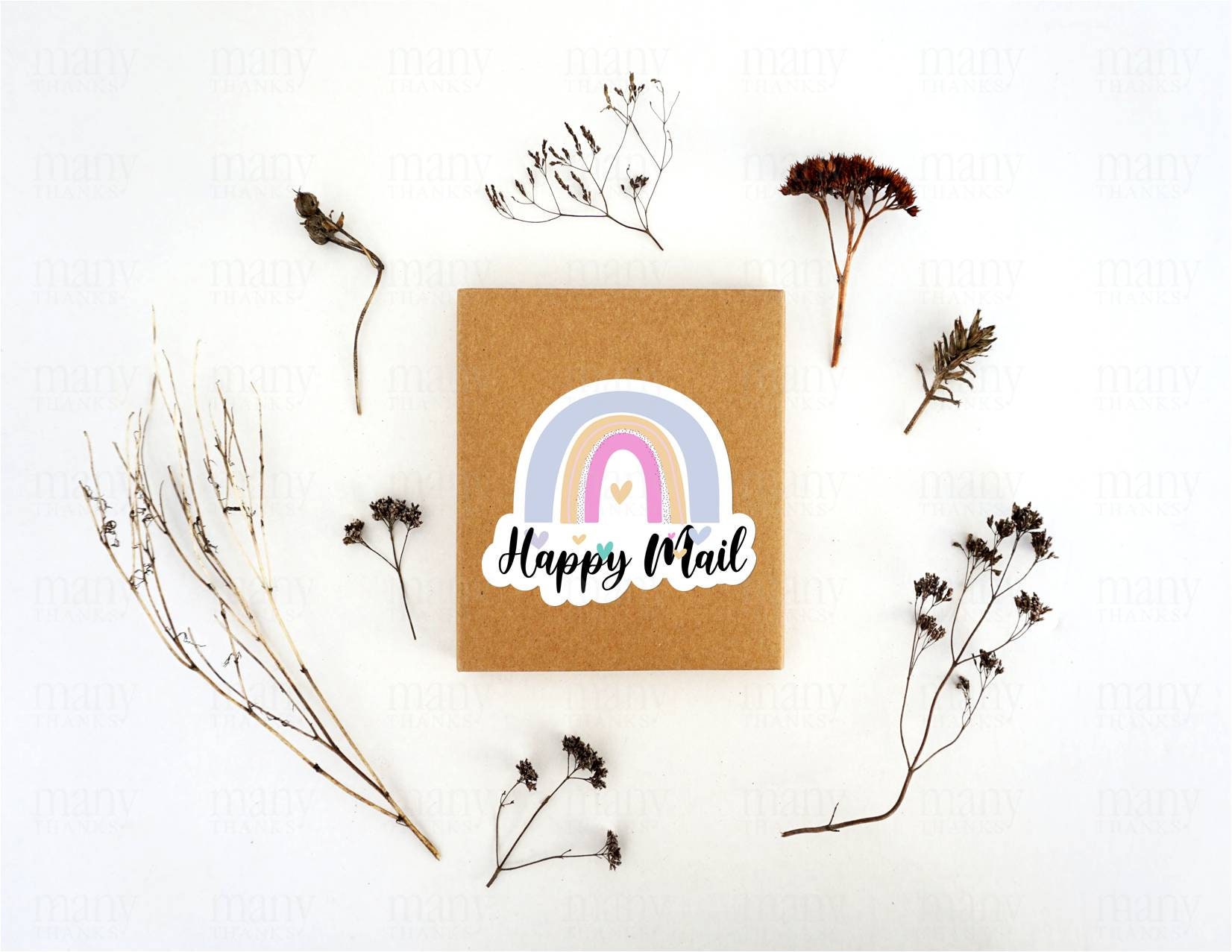 Rainbow Hearts Happy Mail Sticker, Pink Purple Drawing, 2" Small ...