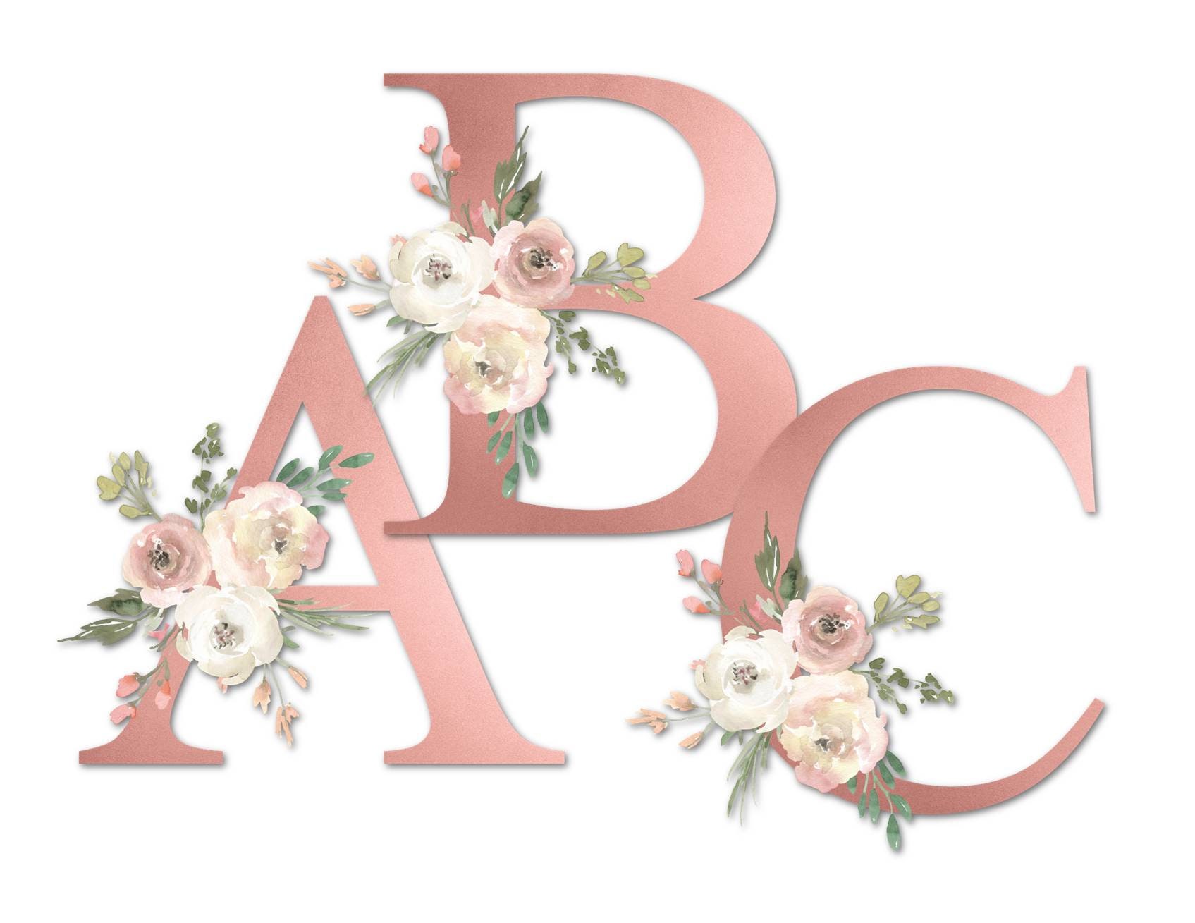 Rose Gold Letters Floral Alphabet Set Blush Beige Pink | Etsy