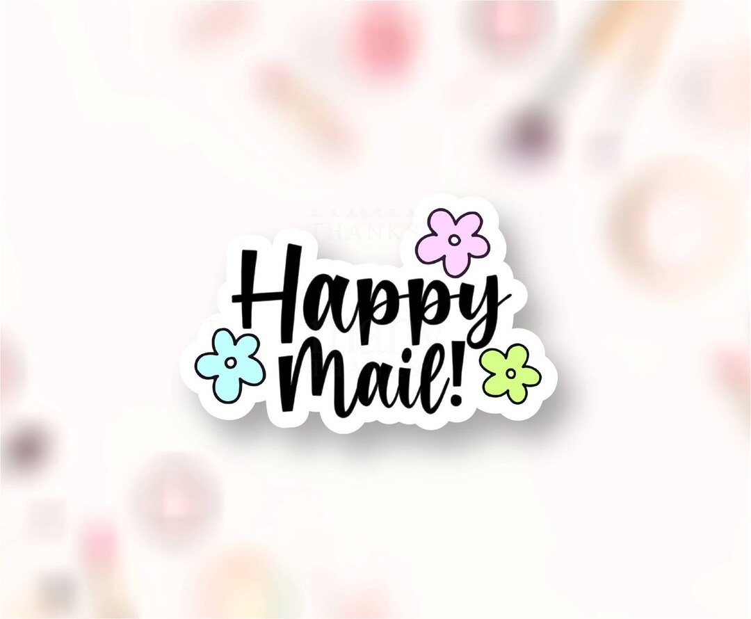 Happy Mail Stickers, Cute Simple Flowers Black Script, 2" Small ...