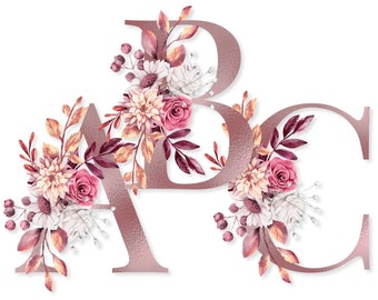 Fall Floral Alphabet Set PNG Download, Copper Monogram Letters and ...