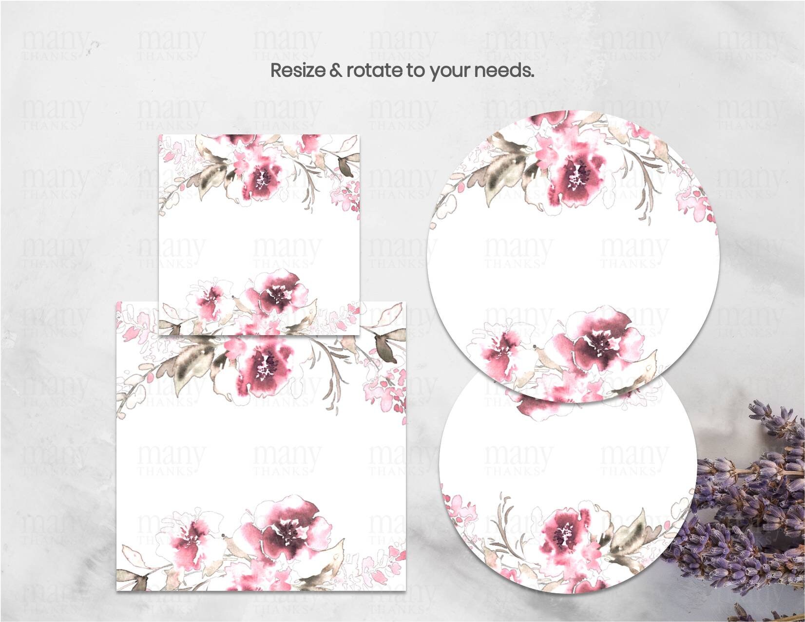 Watercolor Floral Border Blank Labels Wine Pink Flowers | Etsy