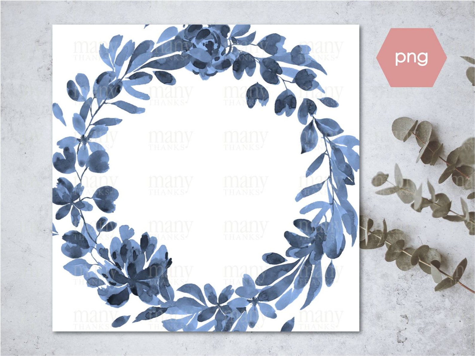 Blank Labels Navy Blue Floral Wreath Border PNG Circle - Etsy