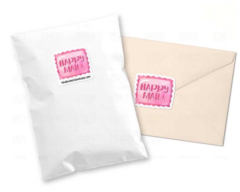 Happy Mail Sticker PNG, Pink Postage Stamp Small Business Labels, Cute ...