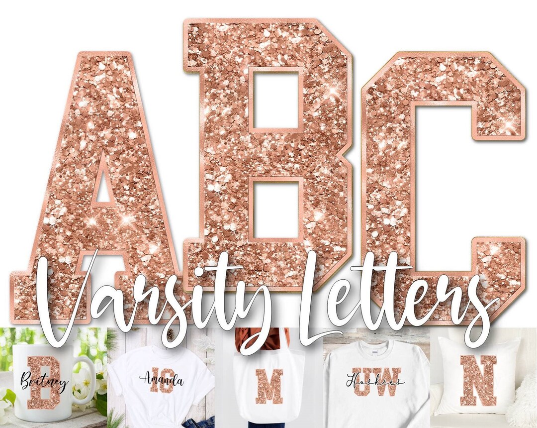 College Varsity Letters Clipart PNG, Rose Gold Peach Glitter Alphabet ...