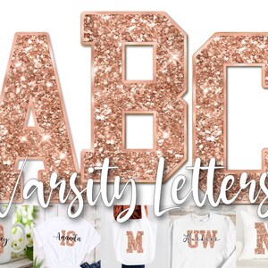 College Varsity Letters Clipart PNG, Rose Gold Peach Glitter Alphabet ...