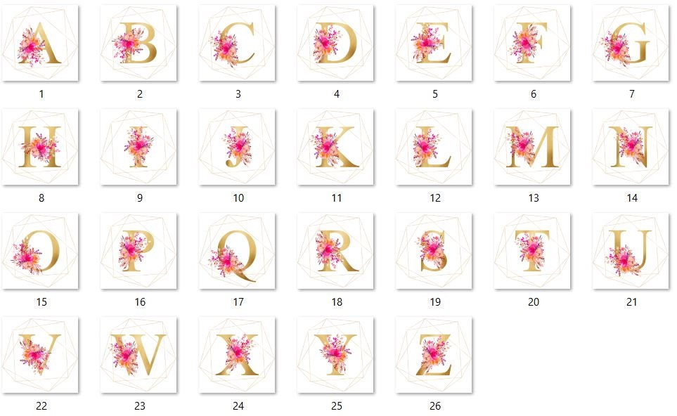 Gold Letters Flowers Alphabet Set Bright Watercolor Bouquet - Etsy