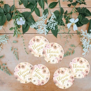Thank You PNG Circle, Pink Cream Floral Border Gold Text for DIY Round ...