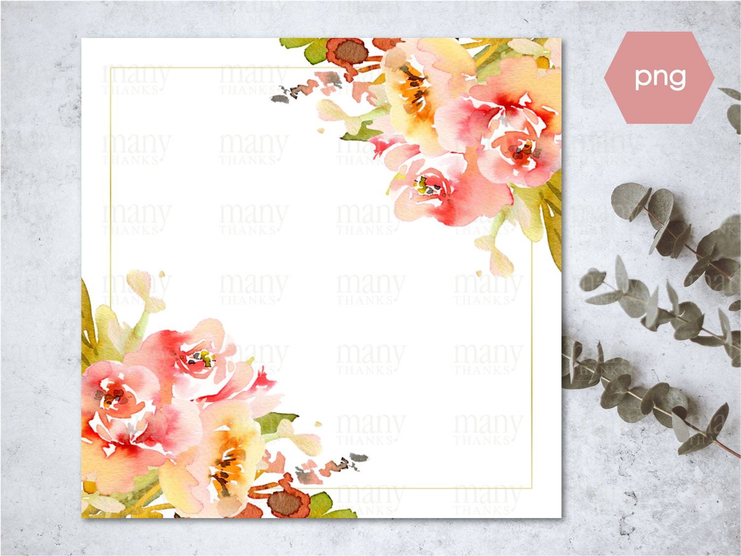 Floralific Pink Orange Flowers Border Circle Square Blank | Etsy
