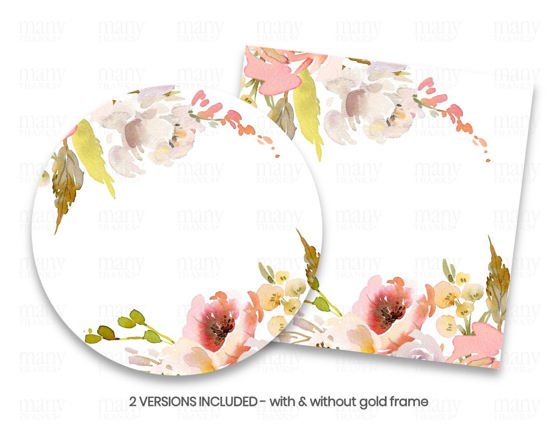 Blank Labels Pink Watercolor Flowers Circle Square for - Etsy
