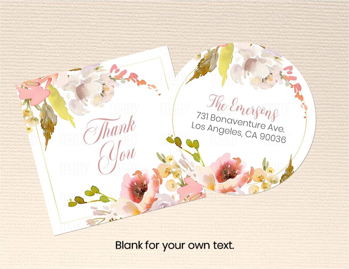 Blank Labels Pink Watercolor Flowers Circle Square for - Etsy