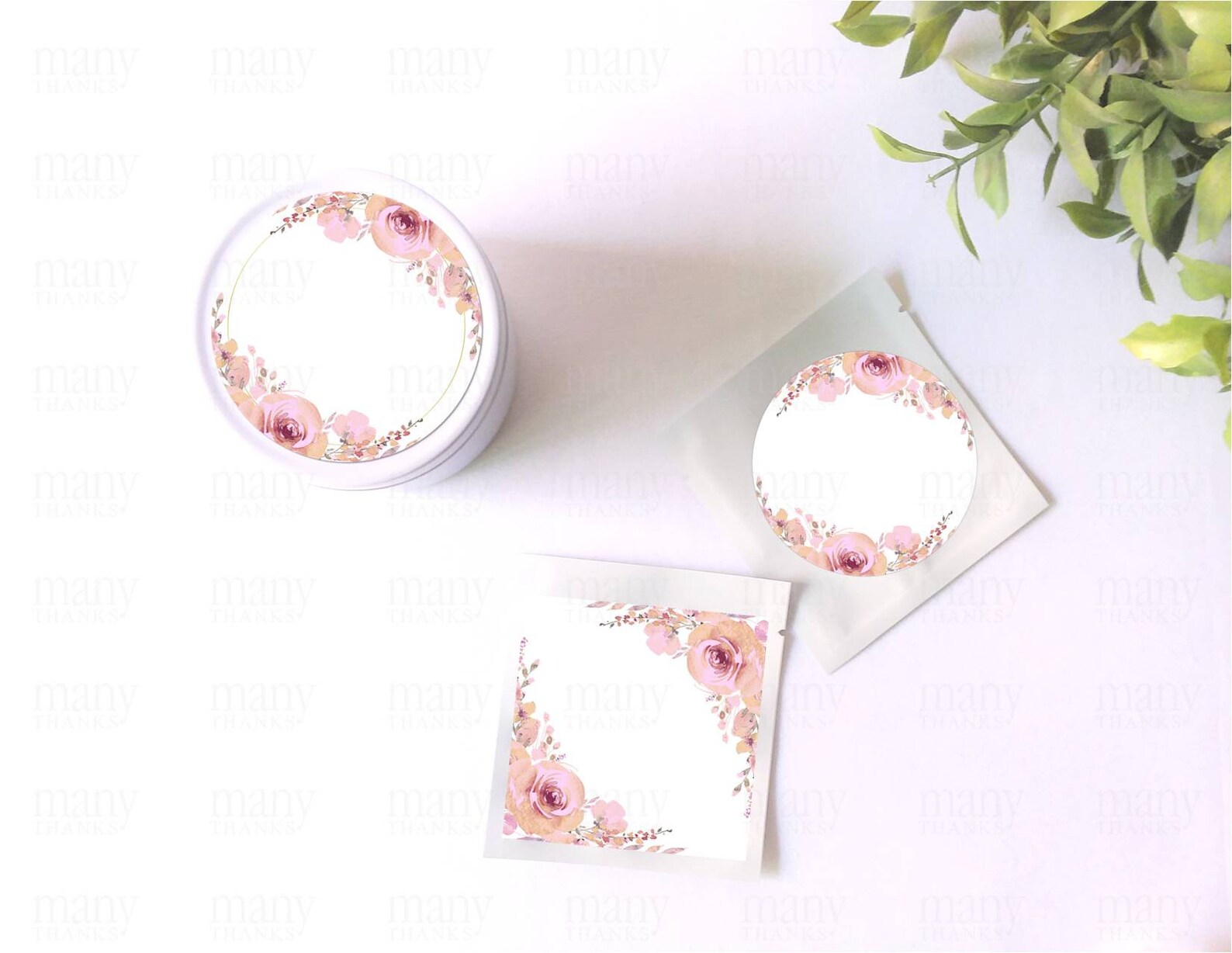 Blank Labels Pink Floral Border Circle Square for Round - Etsy