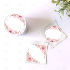 Blank Labels, Pink Floral Border Circle + Square for Round Thank You ...
