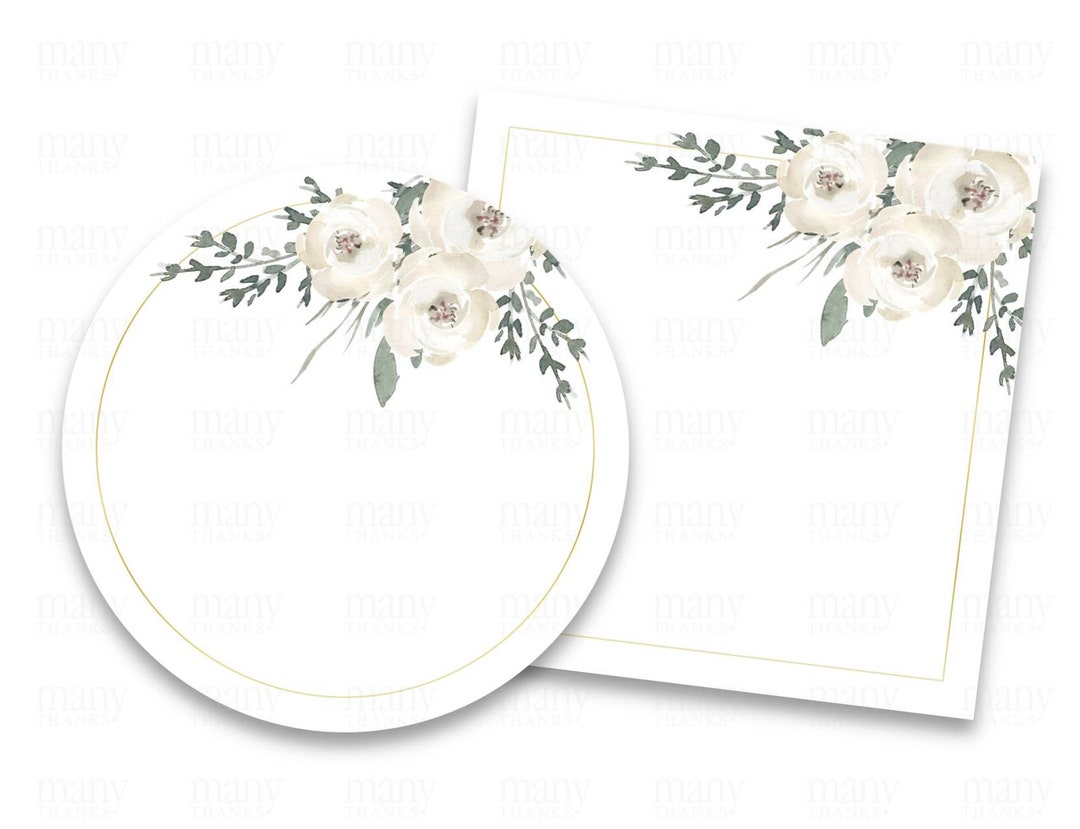 Blank Labels, White Flowers Leaves Floral Border, Circle + Square PNG ...