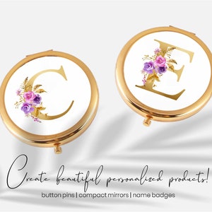 Gold Floral Alphabet Numbers Set, Purple Watercolor Flowers, Monogram ...