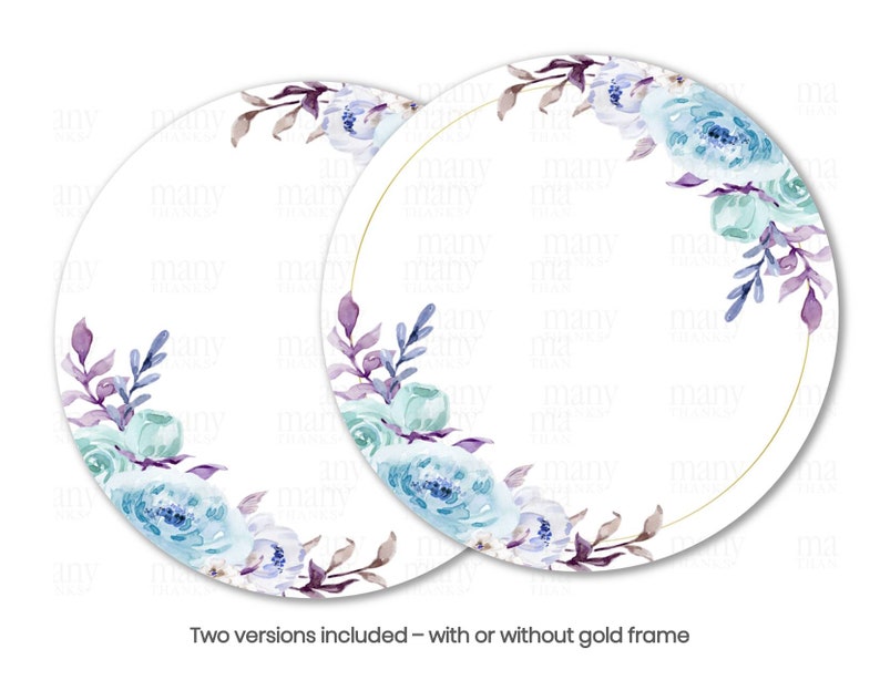 Blue Purple Peony Floral Border Circle + Square PNG, With Without Gold ...
