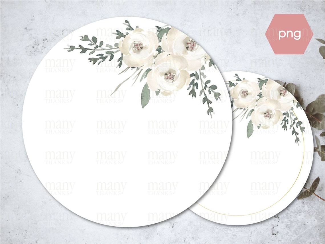Blank Labels White Flowers Leaves Floral Border Circle | Etsy