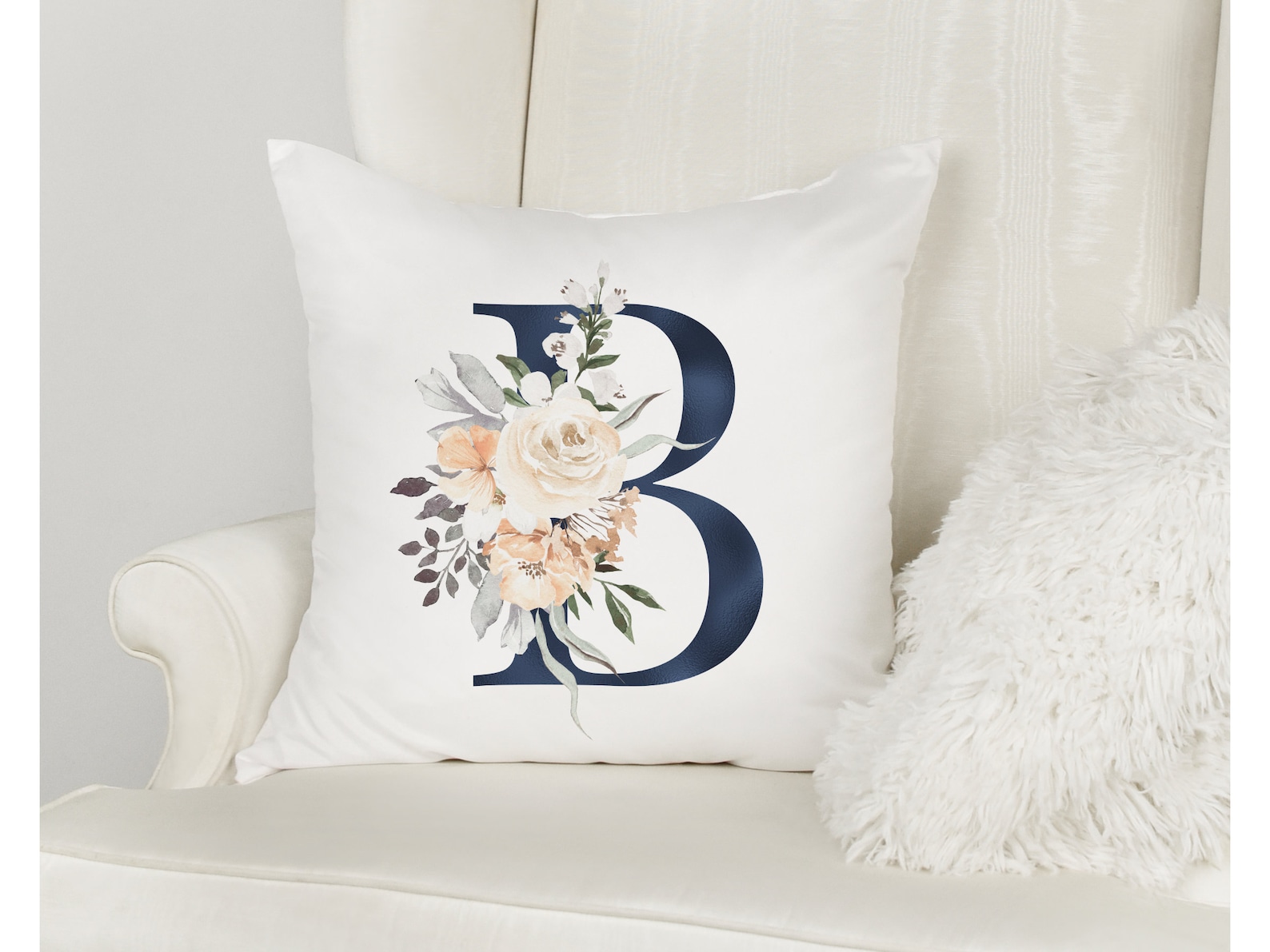 Navy Floral Alphabet Set PNG Download, Blue Monogram Letters Peach ...