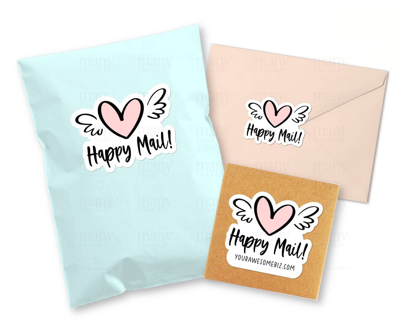 Happy Mail Sticker PNG Winged Heart Small Business Labels - Etsy