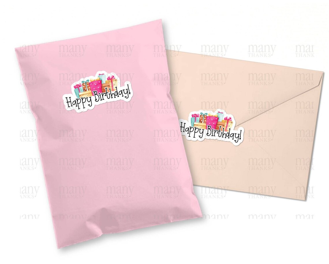 Happy Birthday Sticker PNG Cute Pink Presents Small Business | Etsy