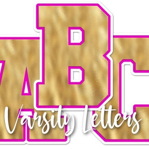 Varsity Letters + Numbers Clipart, Gold Hot Pink College Sport Alphabet ...
