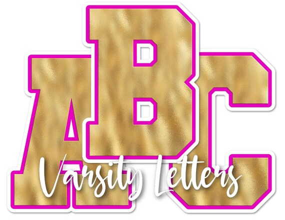 Varsity Letters Numbers Clipart Gold Hot Pink College Sport - Etsy