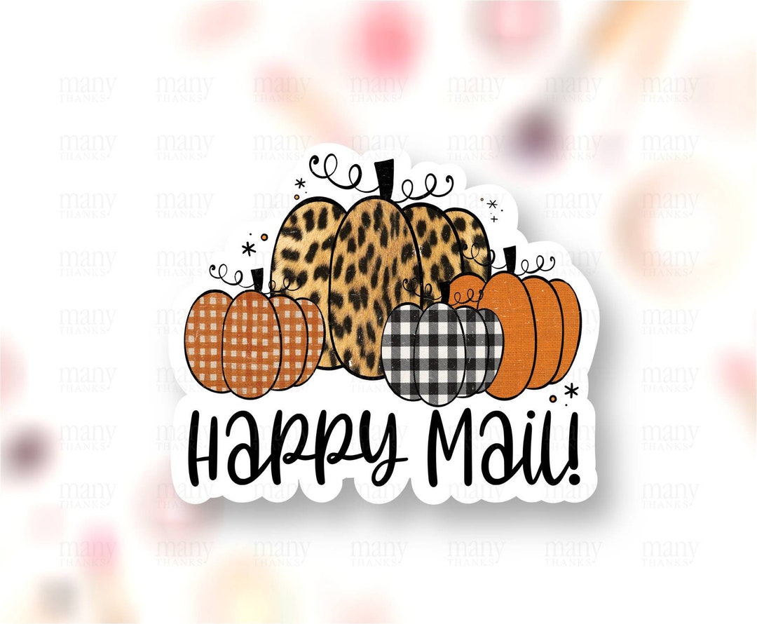 Happy Mail Sticker PNG, Fall Leopard Print Plaid Pumpkins, Cute Shop ...
