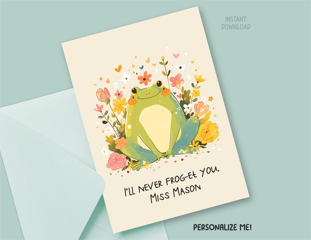 Personalized Teacher Appreciation Printable Greeting Card, Cute Cartoon ...