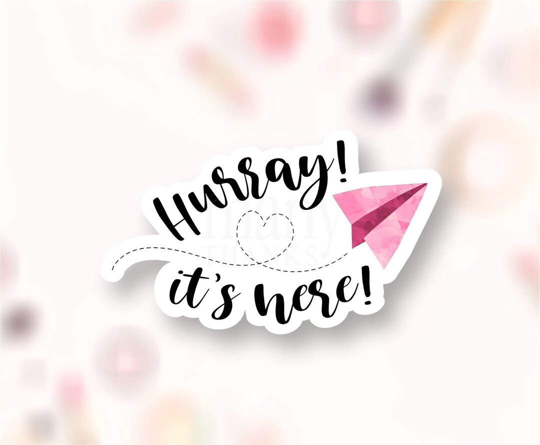 Hurray! It's Here Sticker PNG, Pink Paper Airplane for Small Business ...