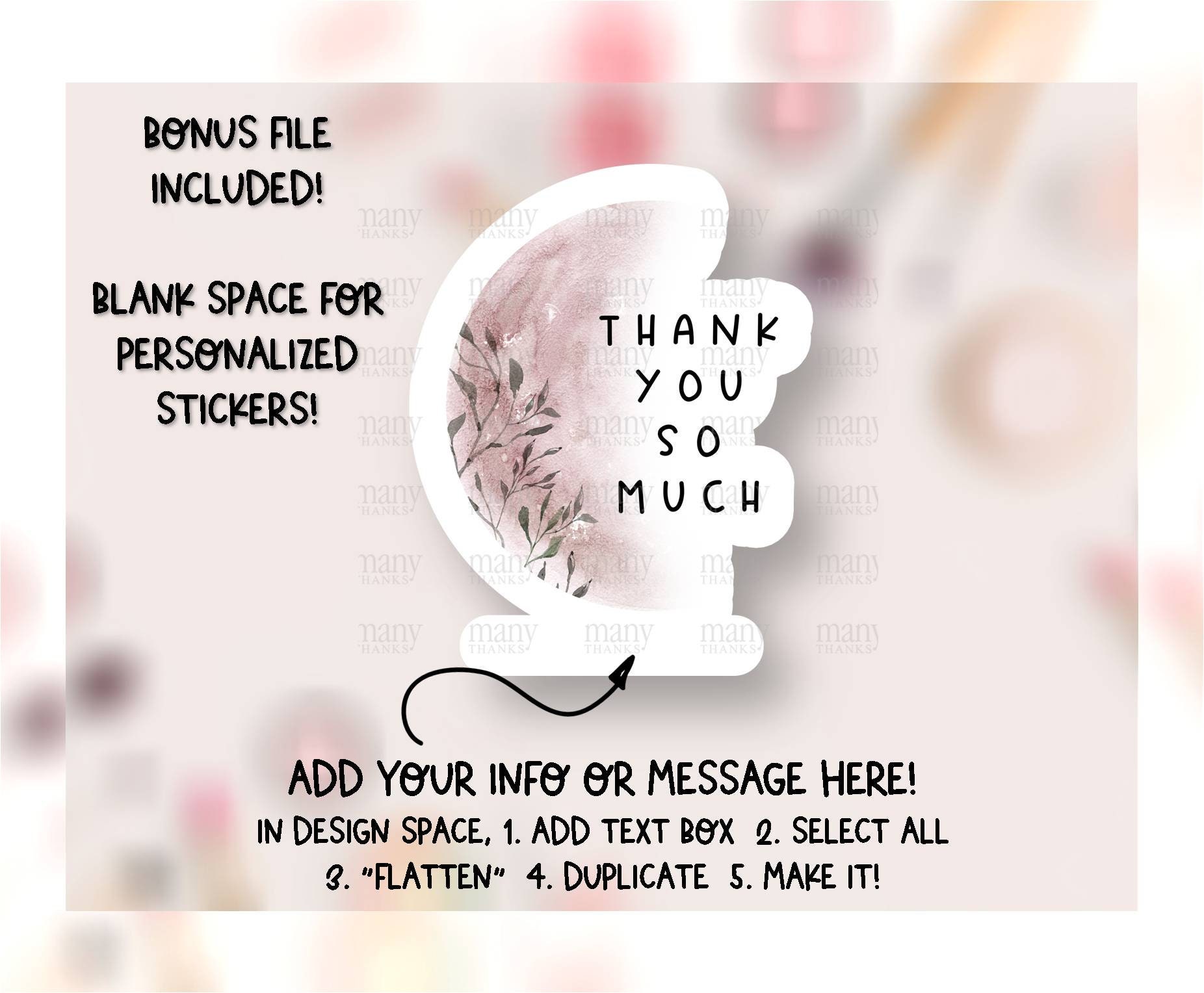 Thank You so Much Sticker PNG Blush Pink Floral Moon Happy - Etsy