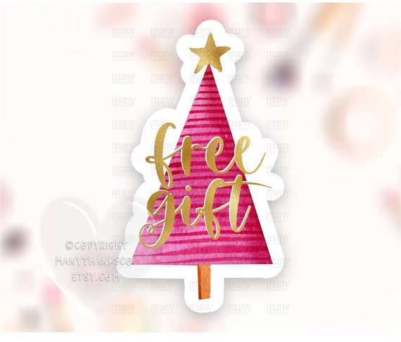 Free Gift Sticker PNG Pink Christmas Tree Gold Small Business | Etsy