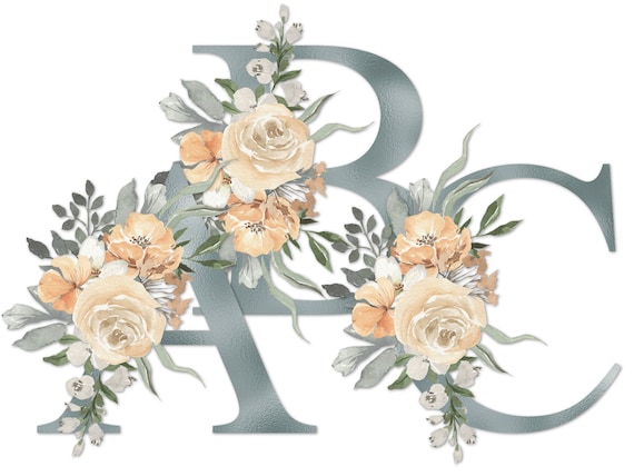 Beige Floral Alphabet Set PNG Download Dusty Blue Monogram | Etsy