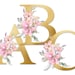Gold Floral Alphabet + Numbers Set, Pink Watercolor Flowers, Monogram ...