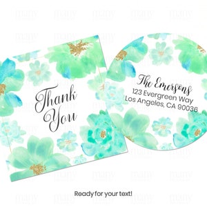 Blank Labels Mint Green Aqua Blue Floral Circle Square for - Etsy