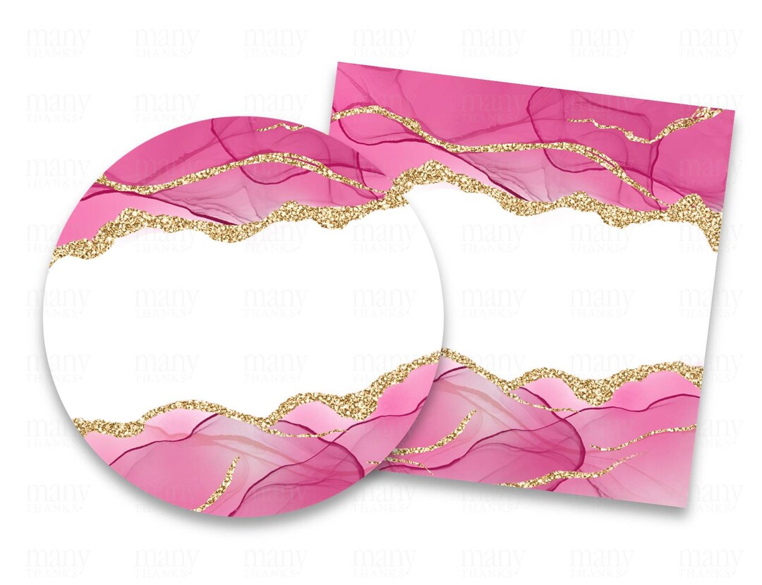 Blank Labels, Pink Fuchsia Gold Agate Circle + Square for Round Thank ...