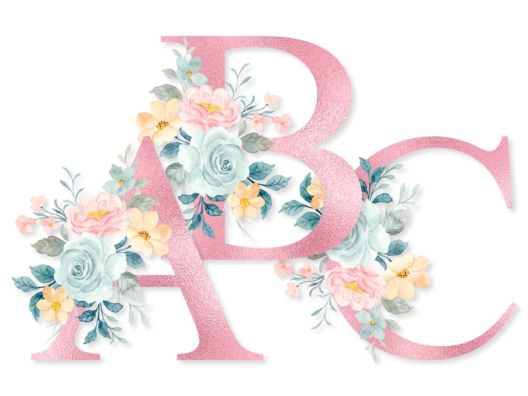 Pink Floral Alphabet Set PNG Download, Monogram Letters With Pastel ...