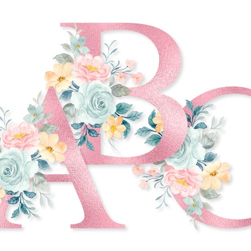 Blue Floral Alphabet Set PNG Download Monogram Letters With - Etsy