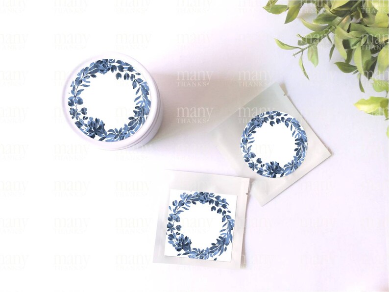 Blank Labels Navy Blue Floral Wreath Border PNG Circle - Etsy