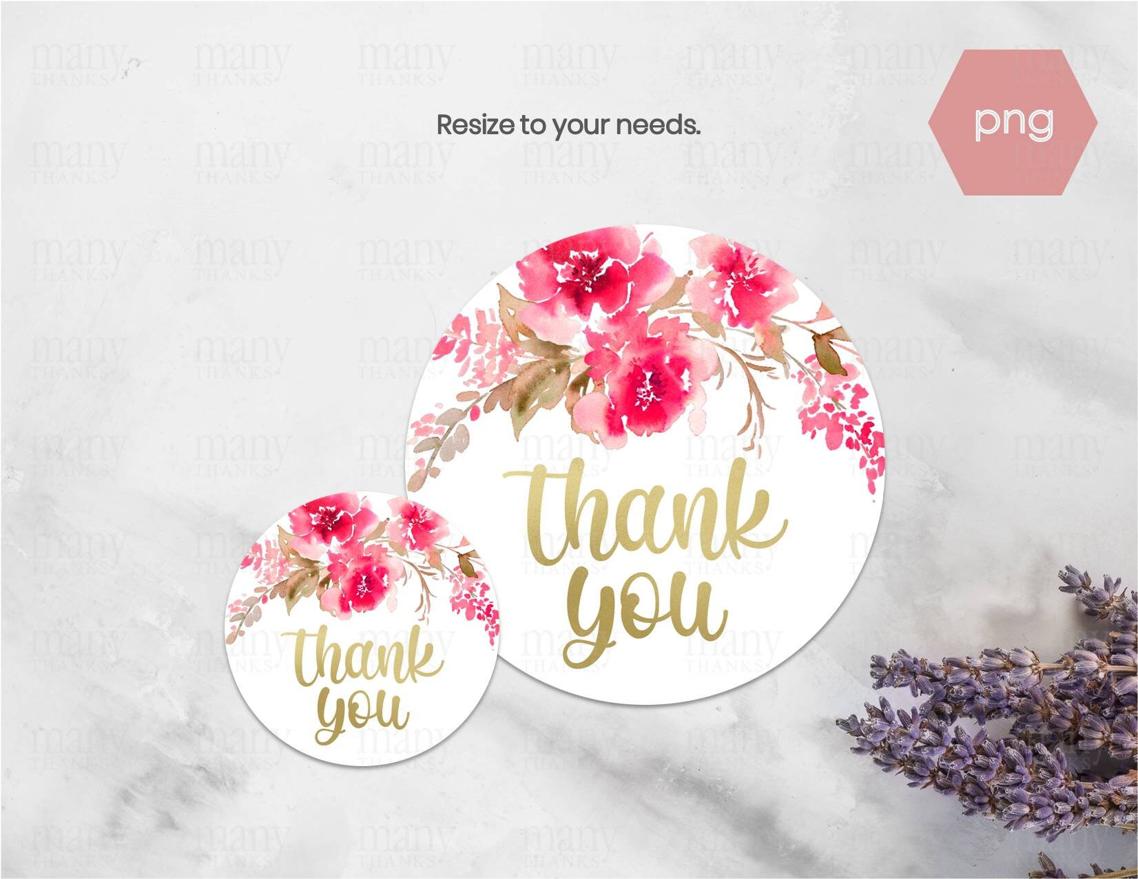 Thank You PNG Circle Pink Magenta Florals Sticker Gold Text | Etsy