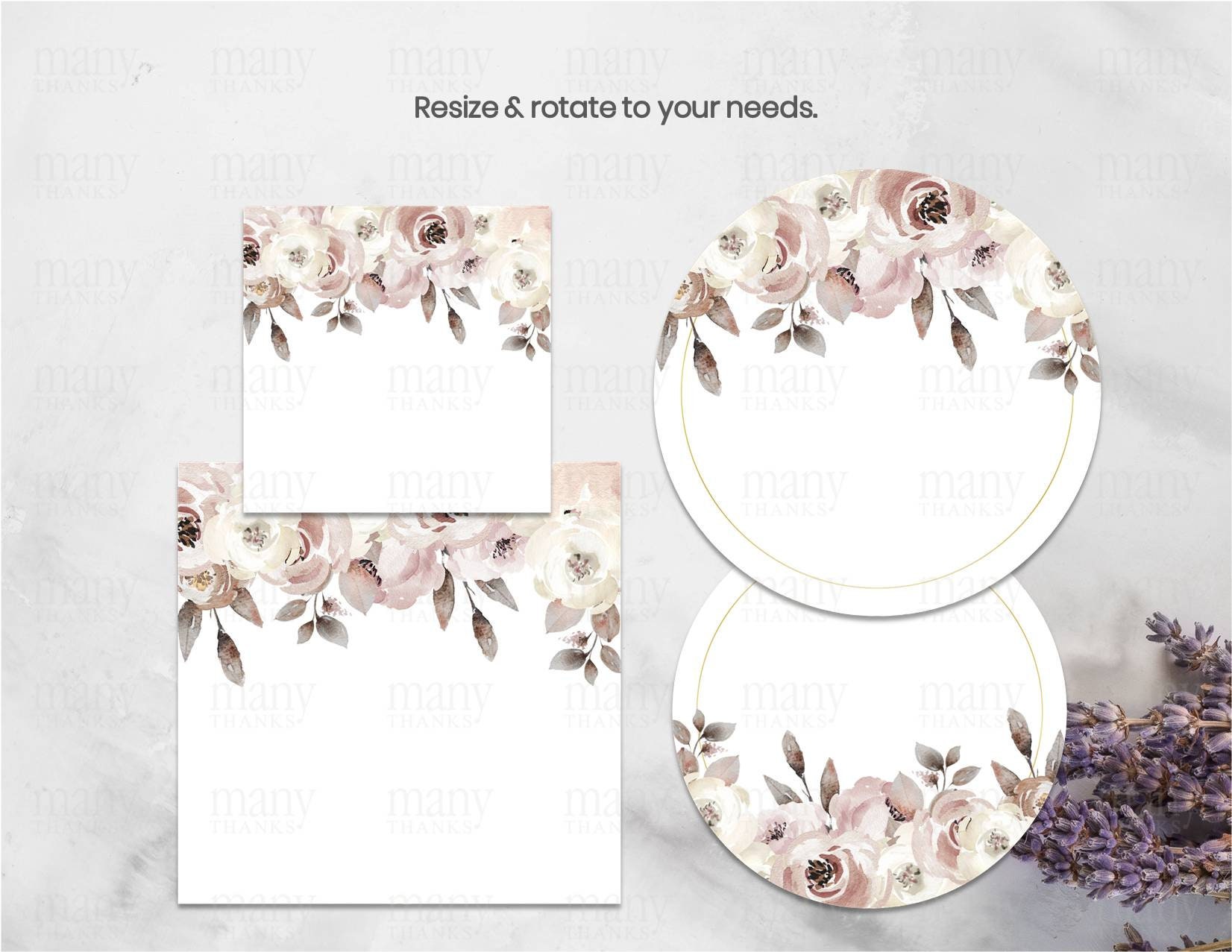 Blank Labels, Dusty Rose Mauve Floral Circle + Square for Round Thank ...