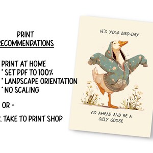 Silly Goose Printable Greeting Card, Funny Happy Birthday Bird Pun ...