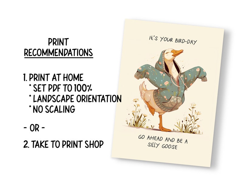 Silly Goose Printable Greeting Card, Funny Happy Birthday Bird Pun ...